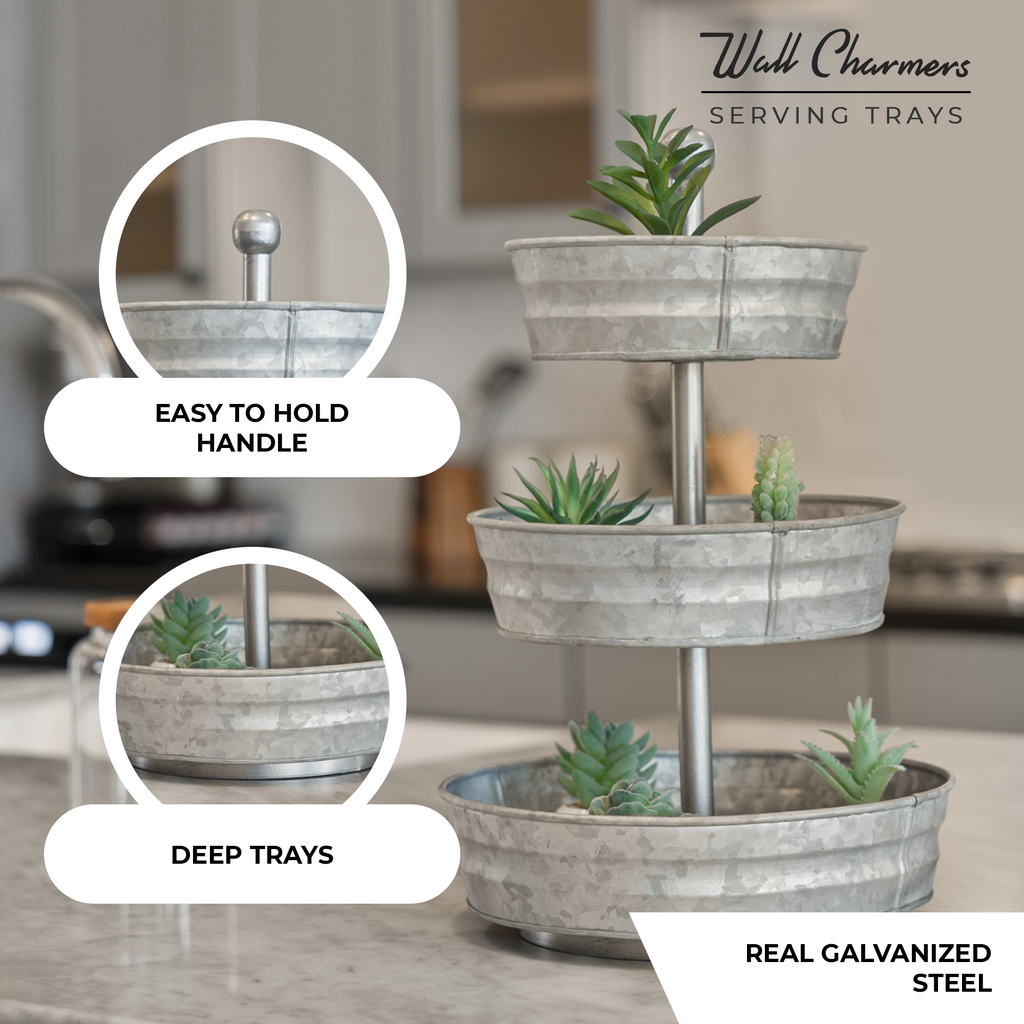3 Tier Galvanized Round Metal Tray, 18" – Wall Charmers
