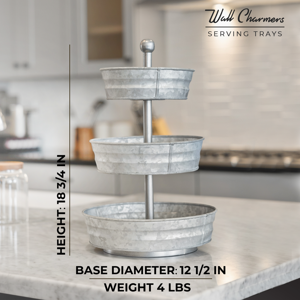 3 Tier Galvanized Round Metal Tray, 18" – Wall Charmers