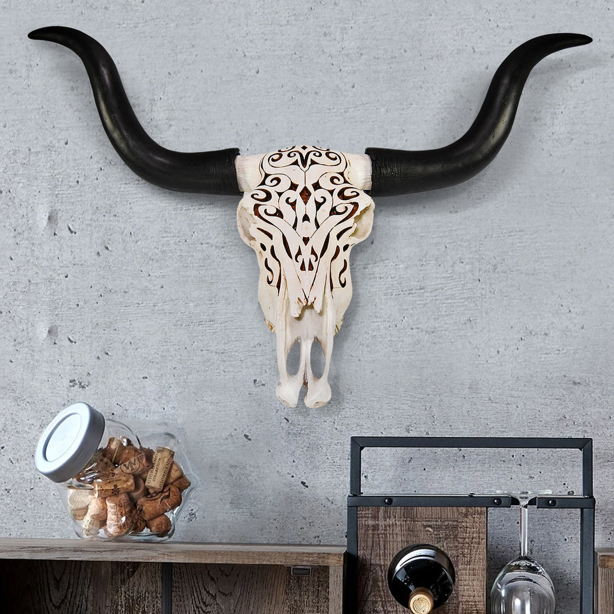 Carved Longhorn Skull Wall Decor | Cow Skull Decor by Wall Charmers