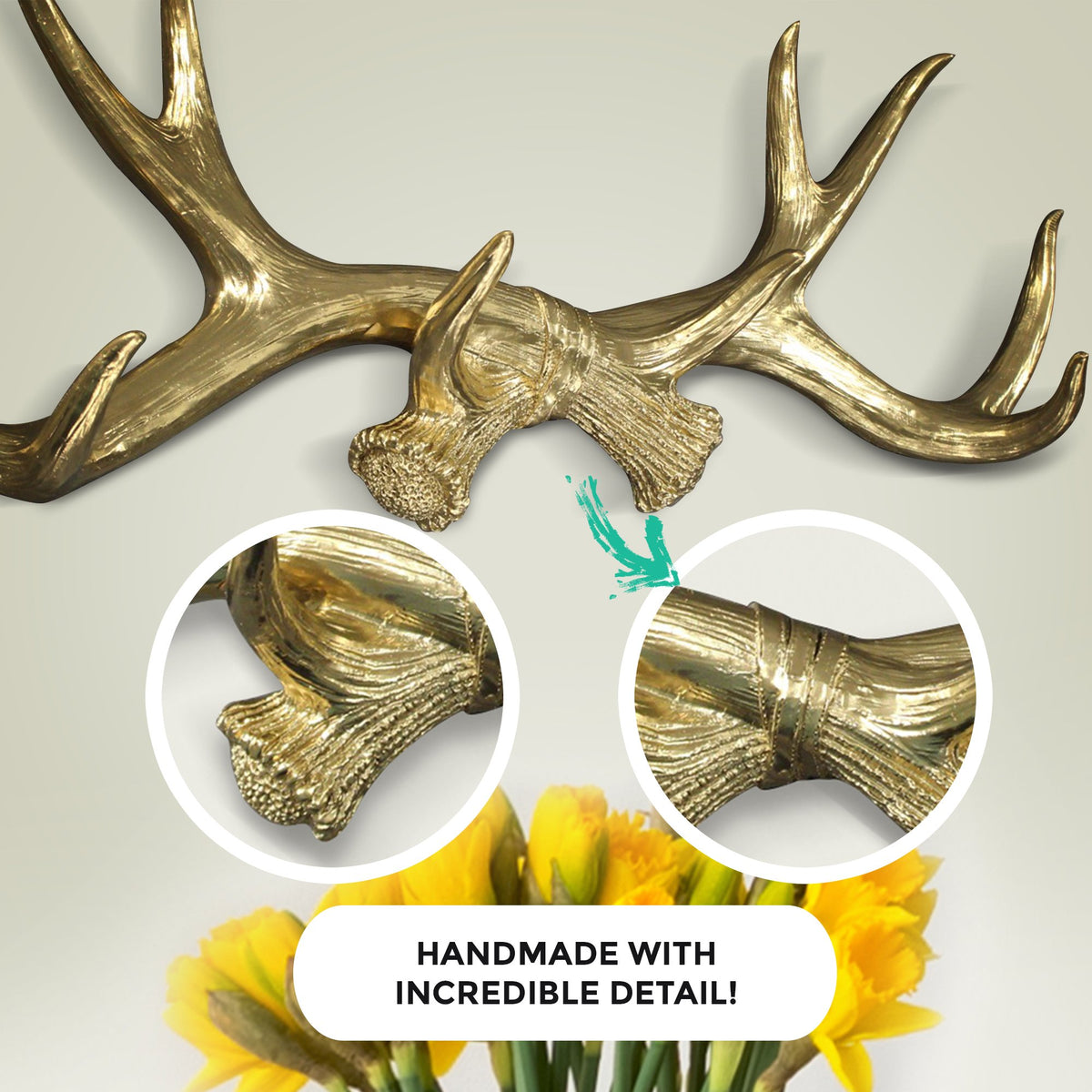 Gold Deer Antlers Mount | Deer Antler Decor by Wall Charmers