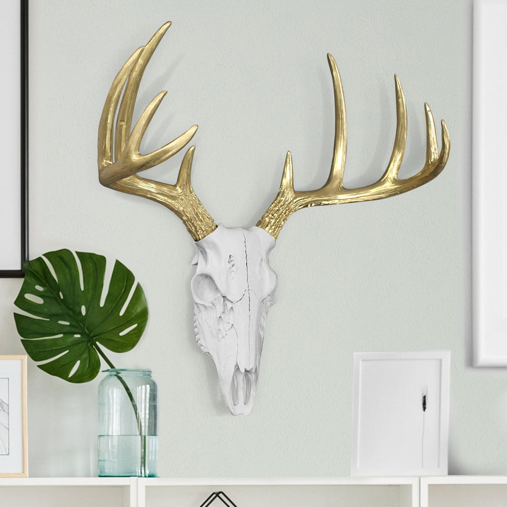 Mini White & Gold Faux Deer Skull | Deer Skull Decor by Wall Charmers